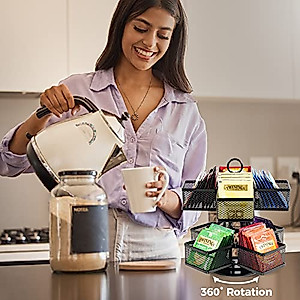 Puricon Tea Bag Organizer Storage Holder 360-Degrees Spinning Carousel, 8 Compartments, TeaBags Display Rack with Lazy Susan Platform for Kitchen Home Office Coffee Bar Station Pantry Counter -Black