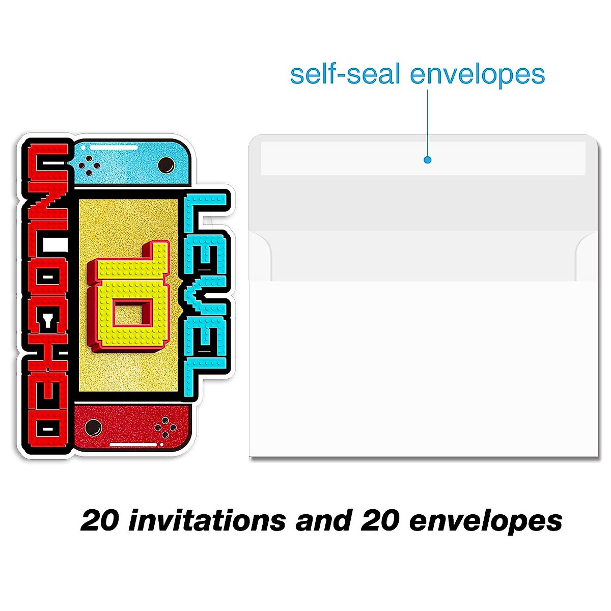 20 Video Game 10th Birthday Party Invitations with Envelopes Double Sided Video Game Console Shaped Fill-in Invitations Invites for 10 Year Old
