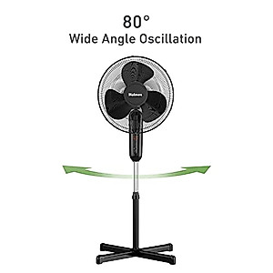 HOLMES 16" Digital Stand Fan, 80° Oscillation, 3 Speeds, 3 Modes, 7.5 Hour Timer, Adjustable Height, 30° Adjustable Head Tilt, Ideal for Home, Bedroom or Office, Remote Control, Black