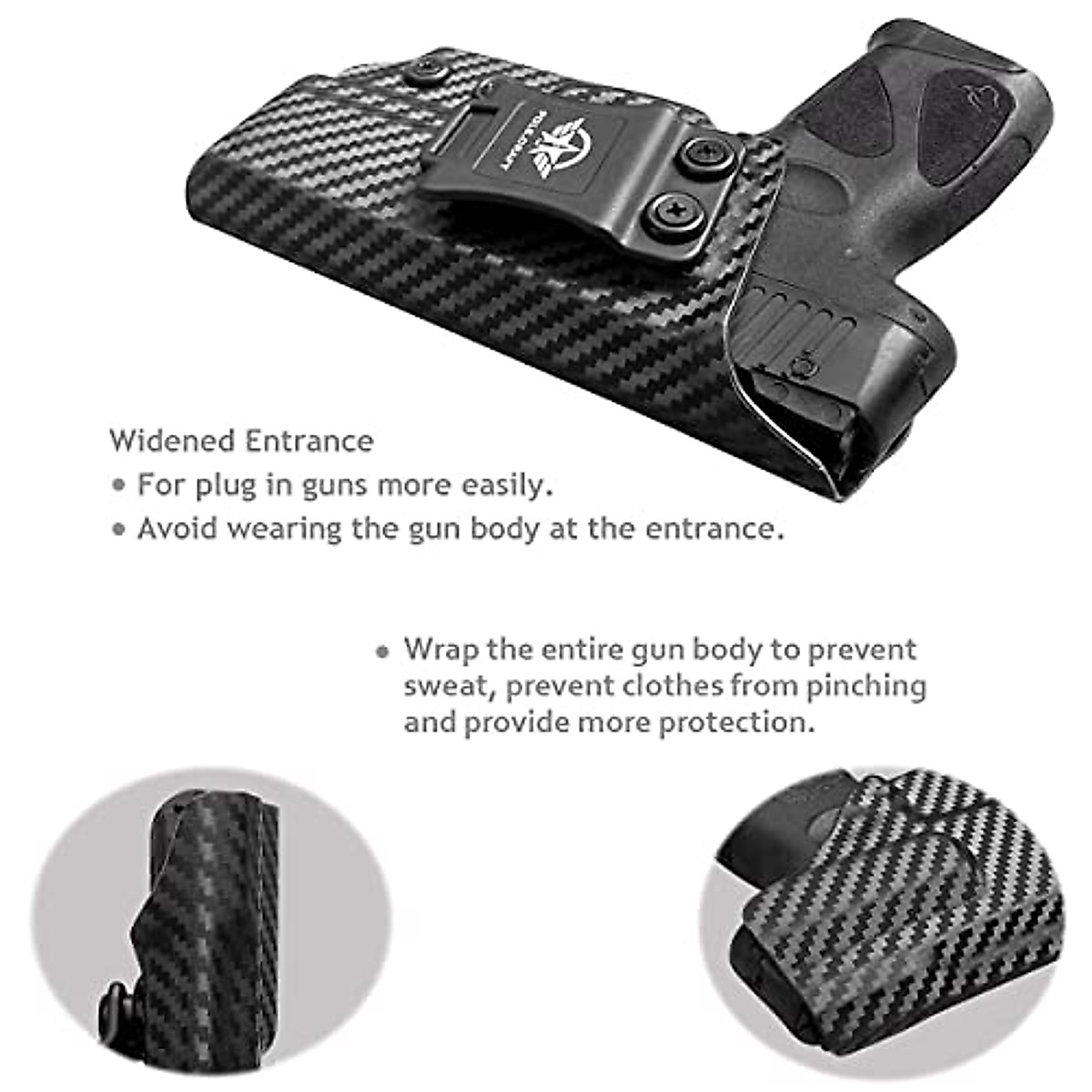 POLE.CRAFT Taurus G3 Holster, Carbon Fiber Kydex Holster IWB for Taurus G3 9mm / .40 Pistol Case - G3 Taurus Holster 9mm - Inside Waistband Holster Taurus G3 IWB Kydex Accessories (Black, Right Hand)