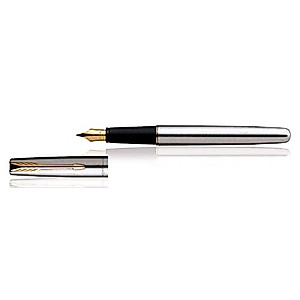 Parker Frontier Stainless Steel Gold Trim Fountain Pen Fine Nib