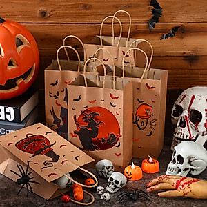 Yexiya Halloween Treat Bags Kraft Paper Candy Gift Bags with Handles Goodies Bags for Halloween Party Favors Supplies Bulk (24)