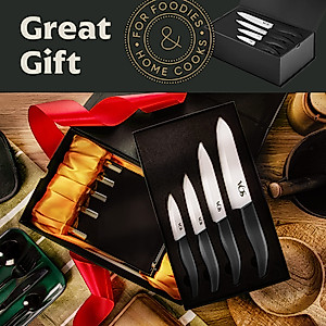 Vos Ceramic Knife Set, Ceramic Knives Set For Kitchen, Ceramic Kitchen Knives With Holder, Ceramic Paring Knife 3", 4", 5", 6" Inch Black