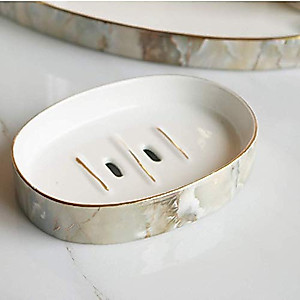 TFIIEXFL Ceramics Bathroom Accessories Set, 4 Piece Bath Ensemble, Bath Set Collection Pattern Soap Dispenser Pump, Toothbrush Holder, Tumbler, Soap Dish