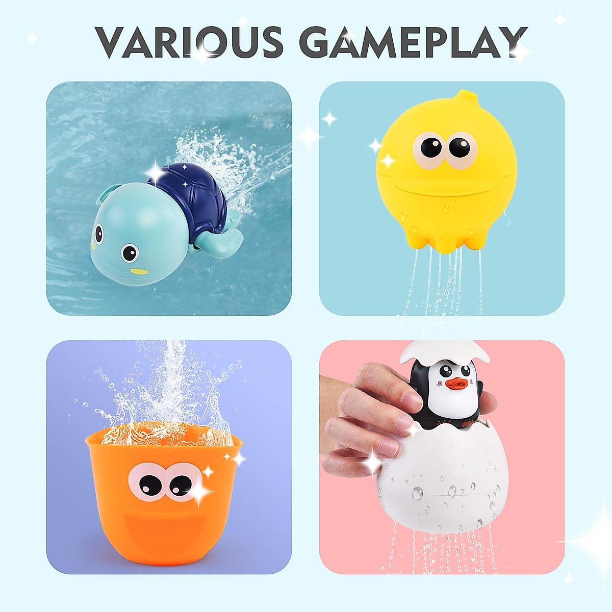 Bath Toys for Toddlers 1-3 Year Old - Pop-up Hatch Egg,Wind Up Swim Turtle,Lemon Cup with Interactive Bath Toys for Baby Bathtub Water Toys -Toy for 1 2 3 4 5 6Years Old Boy Girls for Gifts