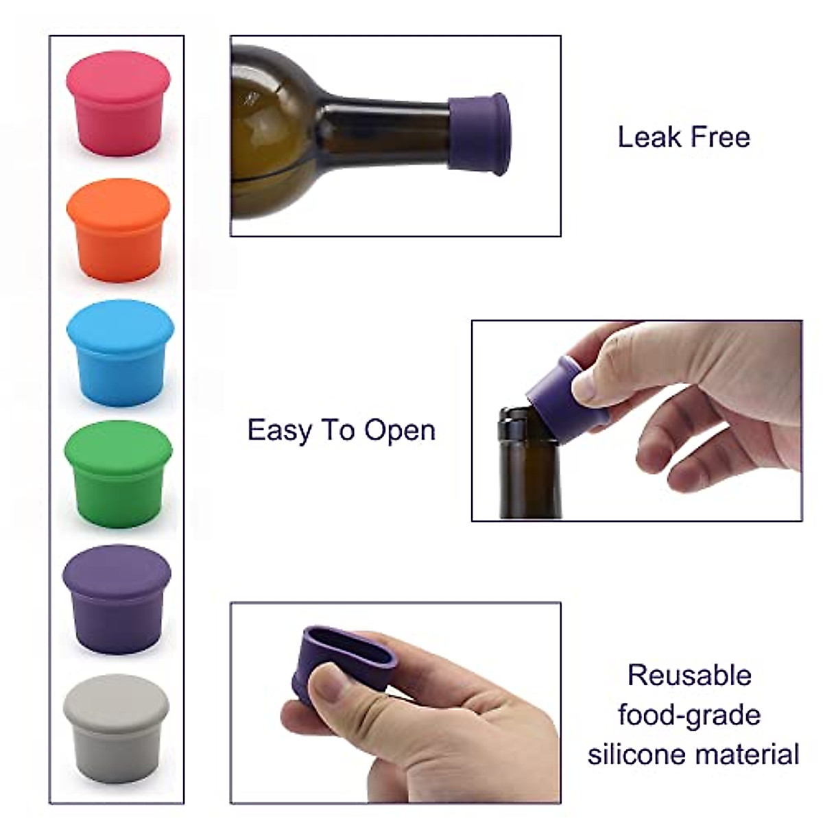 6PCS Wine Stoppers, Reusable Silicone Wine Corks, Glass Corks Beverages Beer Champagne Bottles for Corks to Keep Wine Fresh