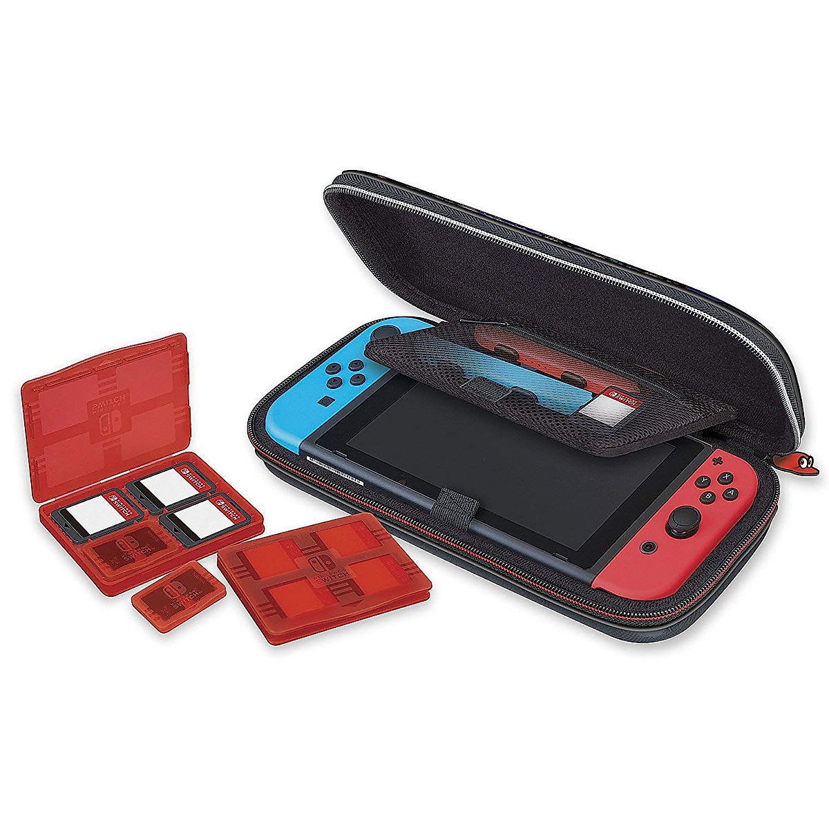 Nintendo Switch Bundle: 32GB Console Red and Blue Joy-Con, Nintendo Switch Wheel (set of 2), Super Mario Odyssey Video Game and Deluxe Travel Case (Renewed)