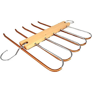 Uniworld Beech Wooden Pants Hangers Space Saver - Trouser Hanger, Space-Saving Multiple 5-in-1 Stainless Steel Extendible, Foldable Multi Magic Wardrobe Clothes Hanger Holder, Standard (Pack of 1)