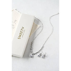 SWEETV Wedding Jewelry Set for Bride Bridesmaids, Teardrop Bridal Necklace Earrings Set, Cubic Zirconia Wedding Bridal Jewelry for Women