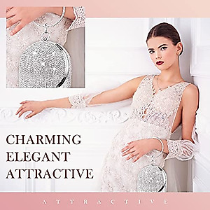 2 Pieces Women's Evening Handbags Rhinestone Clutch Wedding Purse Rhinestone Bag Triangle Bling Glitter Clutch Bag Round Ball Crystal Tassel Evening Bag for Bridesmaid Engagement Party(Silver)