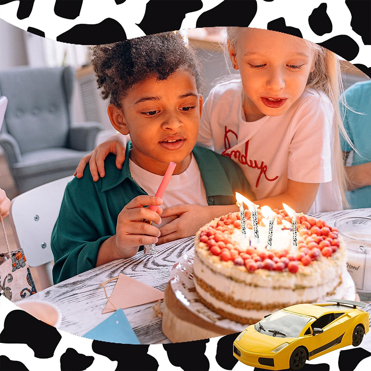 12pcs Cow Candles, Cow Print Cake Topper Birthday Party Candles Cake Decorations Baby Shower Birthday Farm Animal Theme for Girls Boys Party Favor Supplies