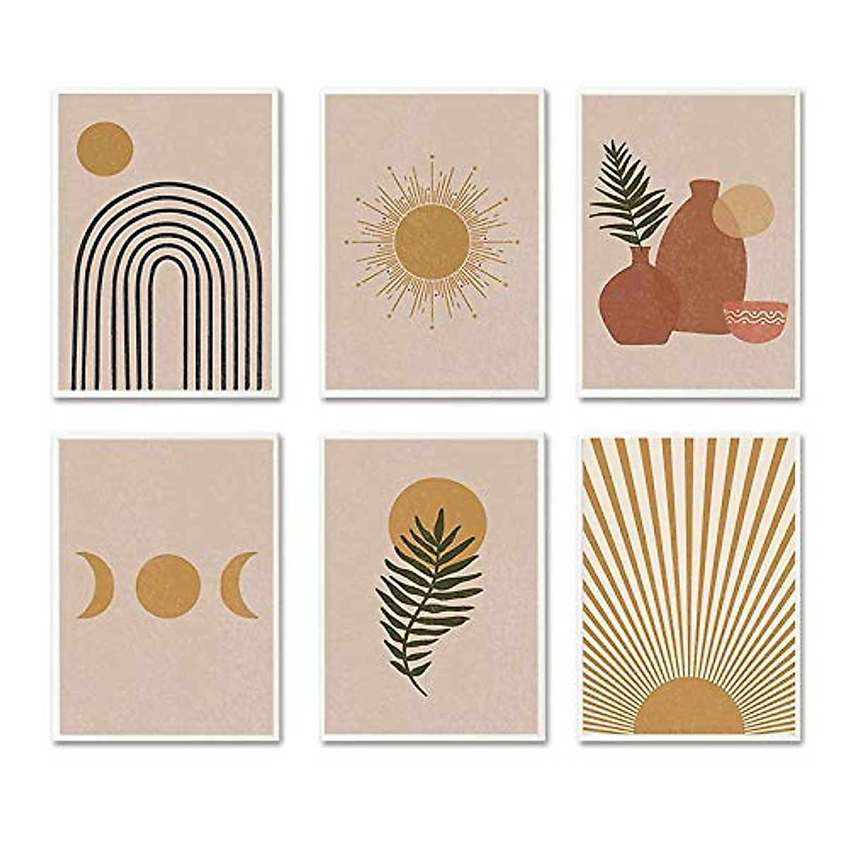 iMagitek Set of 6 Unframed Neutral Boho Art Prints, Boho Rainbow Wall Art, Mid Century Art Prints Set, Gallery Wall Art, Earth Tones Wall Art Prints, Earthy Wall Art Prints (8" x 10")