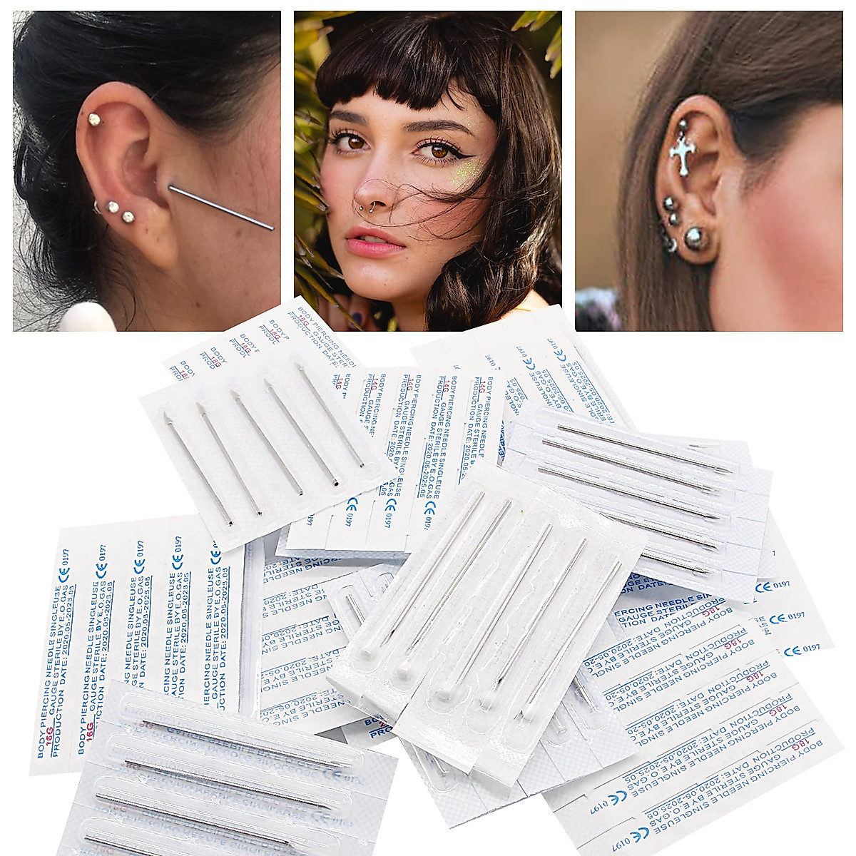 Ear Nose Piercing Needles - Autdor 100pcs Mixed Piercing Needles 12G 14G 16G 18G and 20G Hollow Needles for Ear Nose Navel Nipple Lip Tongue Piercing Kits Piercing Tools Piercing Supplies