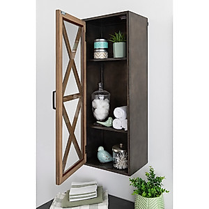 Kate and Laurel Mace Decorative Rustic Floating Storage Cabinet, 30" x 12", Rustic Brown Door with Bronze Metal Frame, Farmhouse Inspired Wall Mounted Storage Hutch