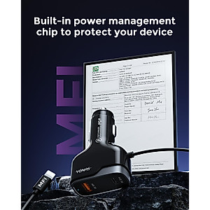 [Apple MFi Certified] iPhone Car Charger, Built-in 5.7FT Lightning Cable for iPhone 15/14/13/12/Max/XR/X/8/7/iPad, 71W 3-Ports PD30W Car Charging Adapter for Samsung Galaxy S23/S22/S21, Google Pixel