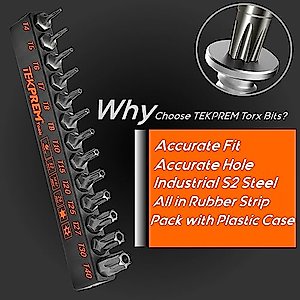 Torx Bit Set, TEKPREM 13-Piece Security Torx Screwdriver Bit Set with 1 inch Long T4 T5 T6 T7 T8 T9 T10 T15 T20 T25 T27 T30 T40 Tamper Resistant Torx Bits Set
