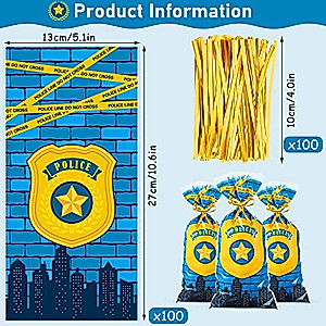 100 Pcs Police Party Cellophane Bags Police Party Favor Bags Police Gift Bag Police Candy Bag Police Goodie Bags Blue Cello Bags Treat Bag with 100 Sliver Twist Ties for Cop Birthday Party Supplies