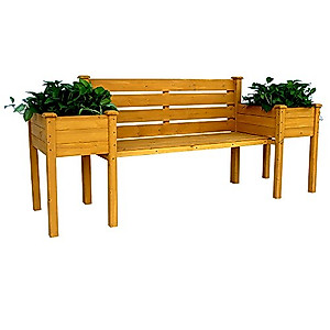 Leisure Season PBB7821 Wood Planter Bench - Brown - 1 Piece - Outdoor Wooden Seat with Raised Plant - Rustic Garden and Yard Decoration - Roses, Herb, Flower Display - Deck, Patio and Pergola Seating