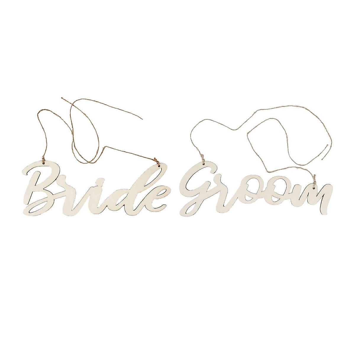 Efavormart Set of 2 | Natural Wood Bride and Groom Chair Signs, Wedding Photo Booth Props, Calligraphy Wall Hanging Decor - 12"X5"