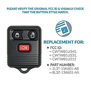 Keyless2Go Replacement for Keyless Entry Car Key Fob Vehicles That Use 3 Button CWTWB1U331, Self-Programming - 2 Pack
