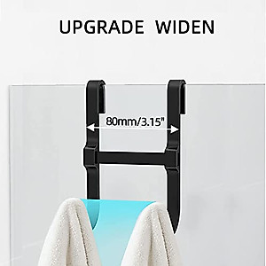 FWYH Glass Shower Door Hooks (2 Pack), Towel Hooks for Bathroom Frameless Glass Shower Door, Over Door Hooks Bathroom Drilling-Free Hanger for Hanging Towel, Robe, Loofah, Squeegee, Matte Black