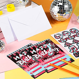 Pajean 30 Pack Music Birthday Party Invitations Dance Party Invite Cards with Envelopes Stickers Halloween Glow in the Dark Party Supplies Favors
