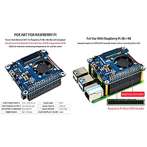 POE HAT (B) for Raspberry Pi 4B/3B+,Power Over Ethernet HAT with 0.91" OLED,Support 802.3af PoE Network,802.3af Power-Sourcing Equipment Required