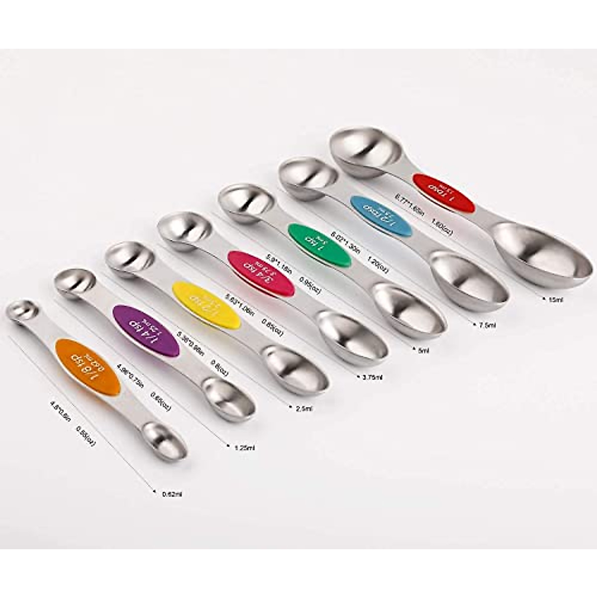 Magnetic Measuring Spoons Set of 7 Stainless Steel Stackable Dual Sided Teaspoon Tablespoon for Measuring Dry and Liquid Ingredients, Fits in Spice Jar