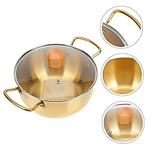 Tofficu 1 Set Ramen Pot Stainless Steel Saucepan Korean Ramen Stainless Steel Sauce Pan with Lid Instant Noodle Pot Ramen Cooking Pot Korean Ramen Dish Stock Pot Korean Noodle Pot Hot Pot