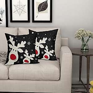aportt Deer Christmas Pillow Covers 20X20 Inch Winter Black Snowflake Reindeer Decorative Pillow Cases Merry Christmas Holiday Square Throw Pillows Set of 2 Home Decor for Sofa Couch Bedroom Outdoor