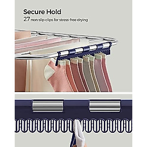 SONGMICS Clothes Drying Rack, with Bonus Sock Clips, Stainless Steel Gullwing Space-Saving Laundry Rack, Foldable for Easy Storage, Silver