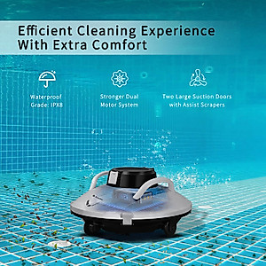 Knocokie Cordless Pool Vacuum Cleaner, Robotic Pool Cleaner, Lasts 120min, Dual-Motor,Smart Navigation and Parking System, LED Indicator, Suitable for Flat Pools Up to 1000 sq. ft 1-year warranty