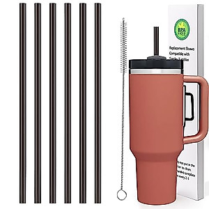 AIERSA 6Pcs Replacement Black Straw for Stanley 40oz Cups,Plastic Reusable Straw for Stanley Quencher H2.0 FlowState Tumbler, Long Straws with Cleaning Brush for Stanley Cup Accessories