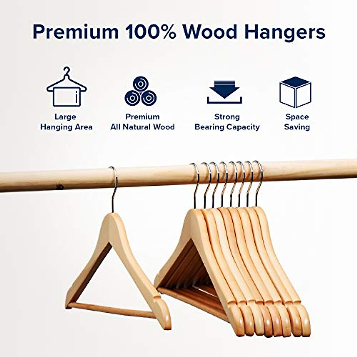 HOUSE DAY Wooden Hangers 20 Pack Wood Clothes Hangers Smooth Finish Wooden Coat Hangers for Closet Heavy Duty Hangers Solid Wood Hangers Suit Hangers for Clothes, Jacket, Shirt, Tank Top, Dress