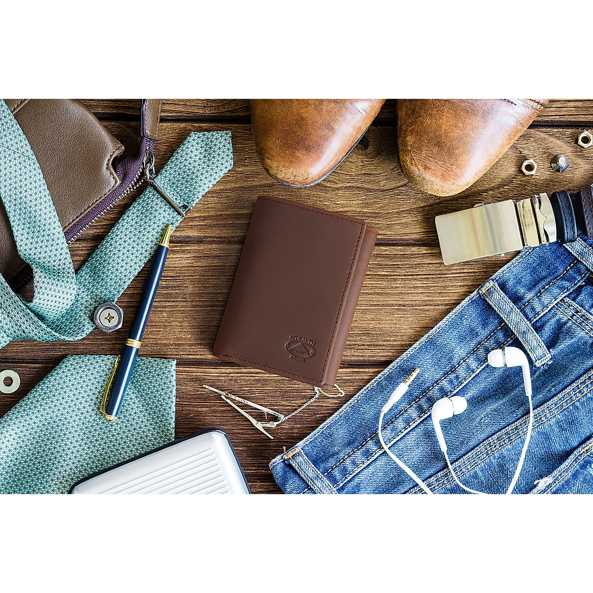 Stealth Mode Trifold Leather Wallet for Men with ID Holder and RFID Blocking (Brown)