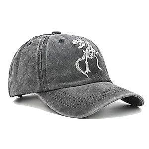 NVJUI JUFOPL Boys' Vintage Washed Skeleton Dinosaur Baseball Cap Black