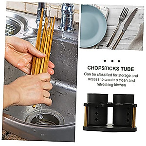 HEMOTON 6 pcs Silverware Kitchen Multi-function Steel Draining Flatware Chopstick Metal Double-grid Spoons Holder Fork Drain Chopsticks Tableware Utensil Stainless Crock Containers for