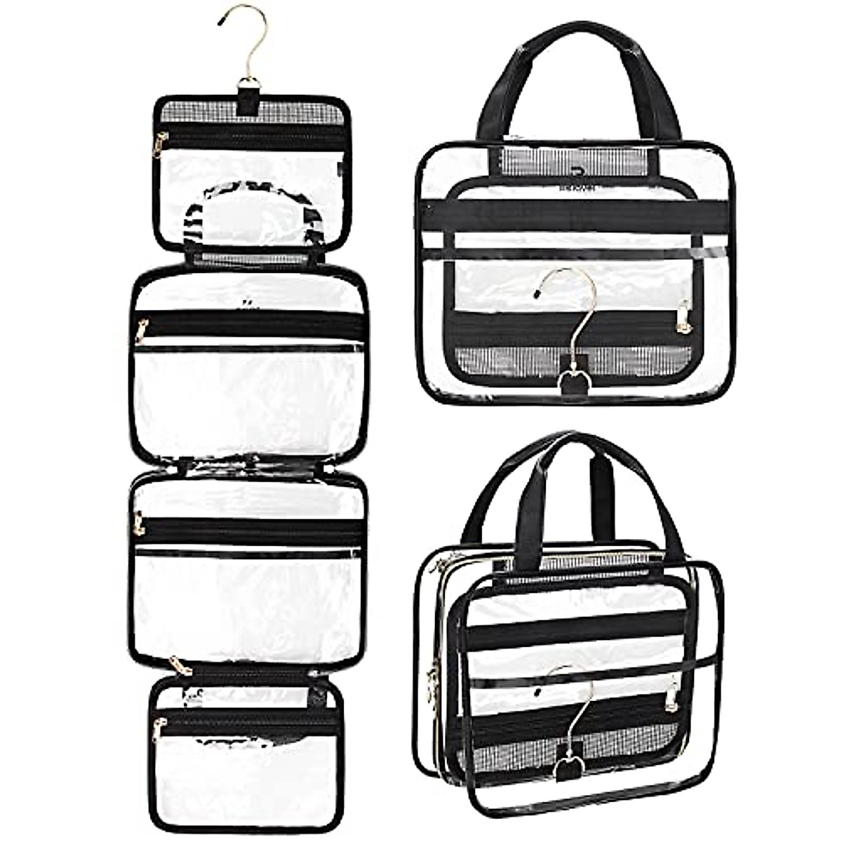 Hanging Toiletry Bag, Clear Travel Toiletry Bag with Detachable TSA Approved Clear Bag Airline 3-1-1 On Compliant Bag Large Makeup Bag for Men and Women (Black)