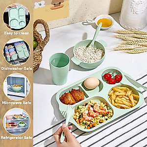 Hlukana 24 Pcs Wheat Straw Dinnerware Cutlery Set, Unbreakable Tableware Set, Including Kids Toddlers Divided Plates, Bowls, Cup, Cutlery Spoons Knifes Forks, BPA Free, Microwave Dishwasher Safe