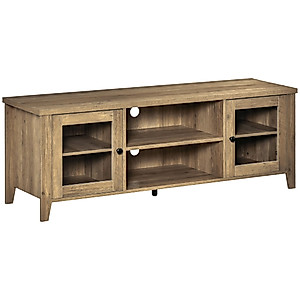 HOMCOM Modern TV Stand, Entertainment Center with Shelves and Cabinets for Flatscreen TVs up to 60" for Bedroom, Living Room, Brown Wood Grain