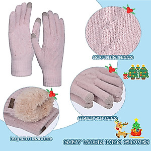 Winter Hat Gloves Scarf Set for Kids Earflap Beanie with Cute Pom Knit Girls Children Baby Toddler Pink Warm Wool Fleece Lining 6 7 8 9 10 Years Old
