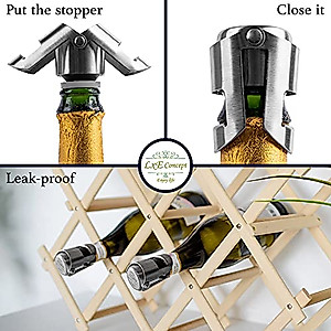 Champagne Stoppers for Sparkling Bottle Sealing - Saver Accessories Toppers for Wine Napa Moet Bottega - Cone-shaped wine stoppers and Dual-sided Stainless Steel Cover Bottles Set (Silver Gray, 2 & 2)