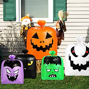 Qilery 6 Pcs Halloween Pumpkin Leaf Bags Plastic Lawn Bags with Twist Ties Fall Yard Trash Bags Reusable Yard Waste Bags Halloween Goodie Bags for Halloween Garden Outdoor Party Favors Decorations