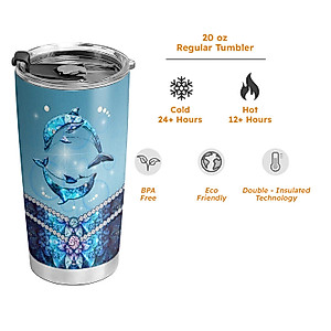 20oz Blue Jewelry Dolphin Tumbler, Gifts for Dolphin Lovers, Sea Ocean Gifts, Coffee Thermos for Women, Stainless Steel Double Wall Vacuum Insulated Coffee Mug, Travel Cup with Lid