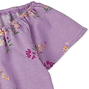 The Children's Place Baby Girls and Toddler Sleeve Floral Print Knit Flutter Jumpsuit Shorts, Lt Grape, 3T US