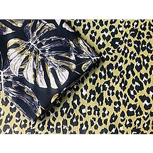 Black & Green Palm Banana Leaf Print Fabric Tropical Leaves Cotton Curtain Material Upholstery - 55 inches Wide (Sold by The Yard)