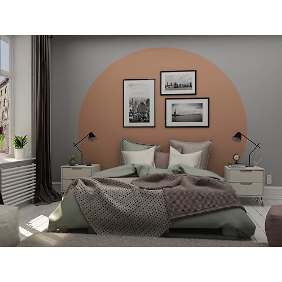 Manhattan Comfort Rockefeller Nightstand with Drawers, Mid Century Modern Bedside Table, Minimalist Display and Storage Organizer, Ideal for Bedroom and Living Room, Off-white