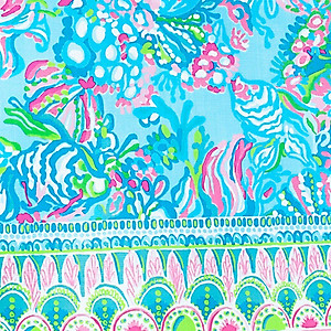 Lilly Pulitzer Blue/Green Market Shopper Bag, Reusable Grocery Tote with Comfortable Shoulder Straps, Aqua La Vista