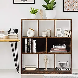 Tangkula Industrial Wooden Bookcase, Freestanding Bookshelf with Open Shelves, Display Cabinet Shelf & Storage Bookcase for Decorations, Books, Storage Cabinet for Living Room Bedroom (Rustic Brown)