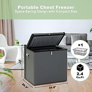 2.4 Cu.Ft. Propane Chest Freezer, 110V/12V/LPG Small Propane Freezer with Removable Basket and Lock, 3 Way RV Freezer for Outdoor, Camper Van, Home, Black